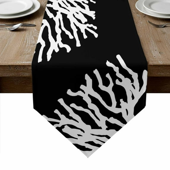 Coral Black Table Runner Linen Burlap Table Runner 60 Inches Long ...