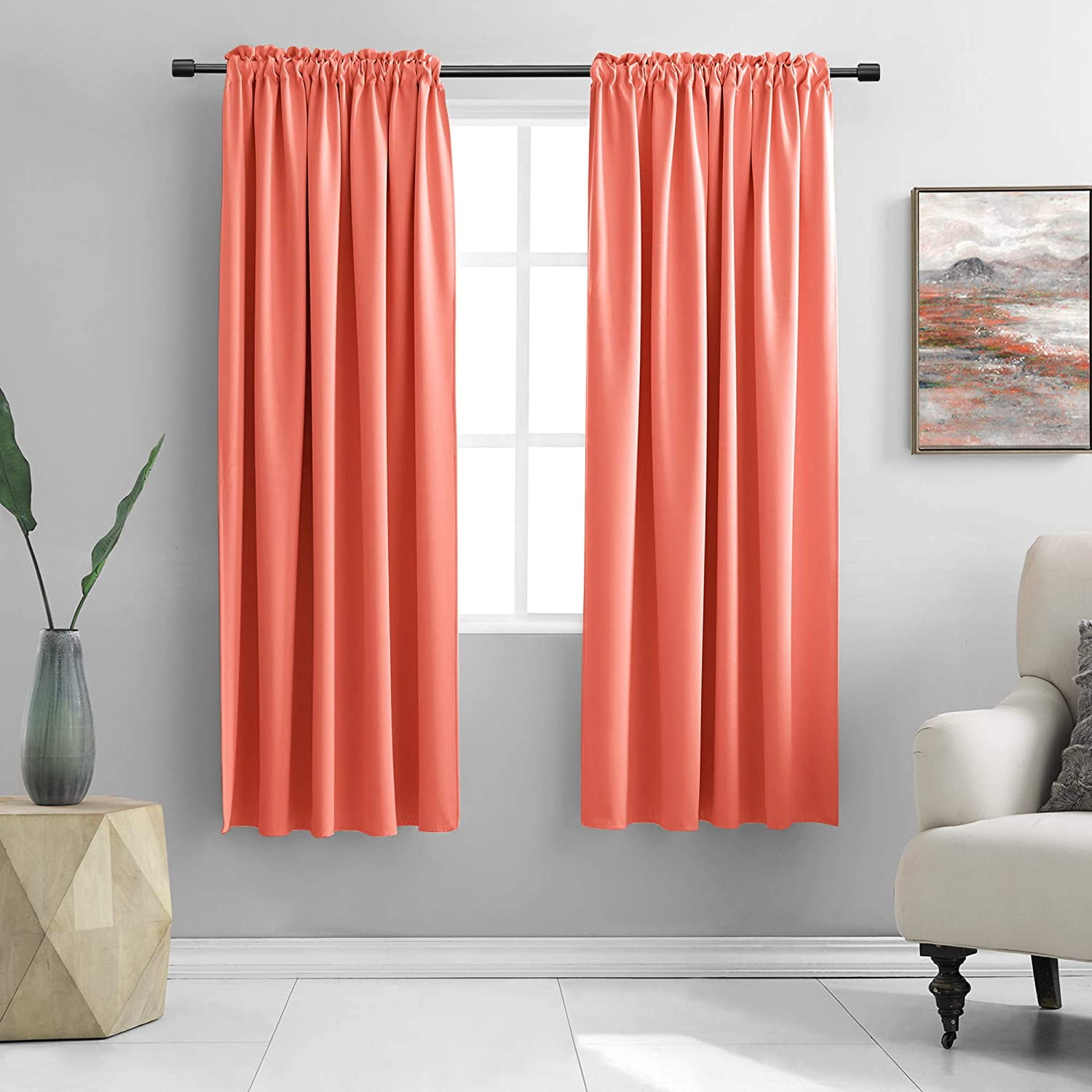 Coral Blackout Curtains Rod Pocket Curtain Panels - Salmon Color ...