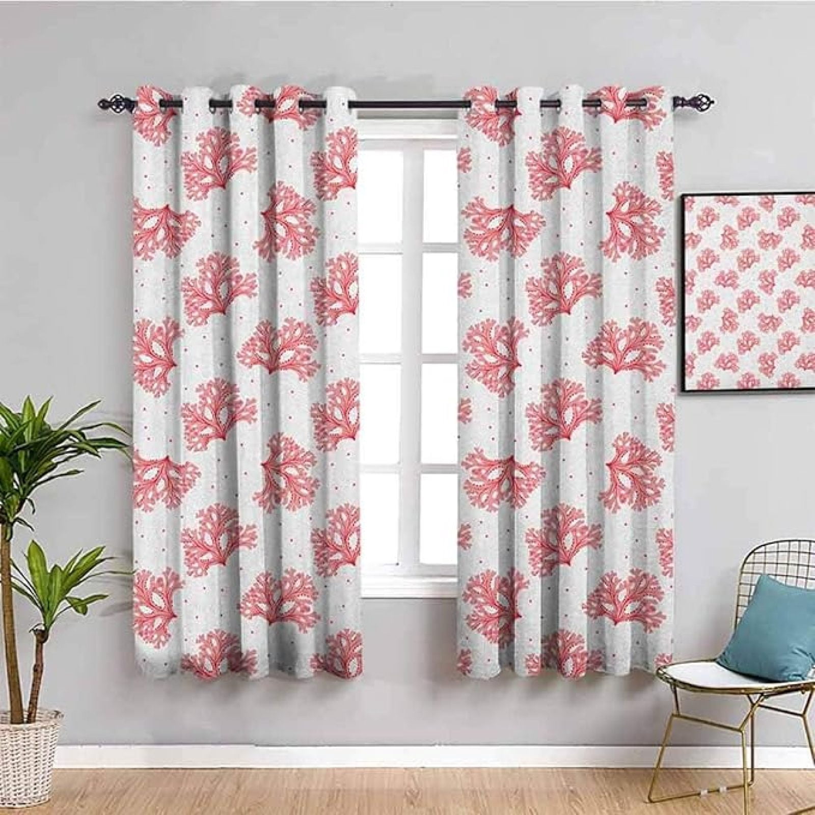 Coral Blackout Window Curtain, Tropical Ocean Life Window Treatment Set ...