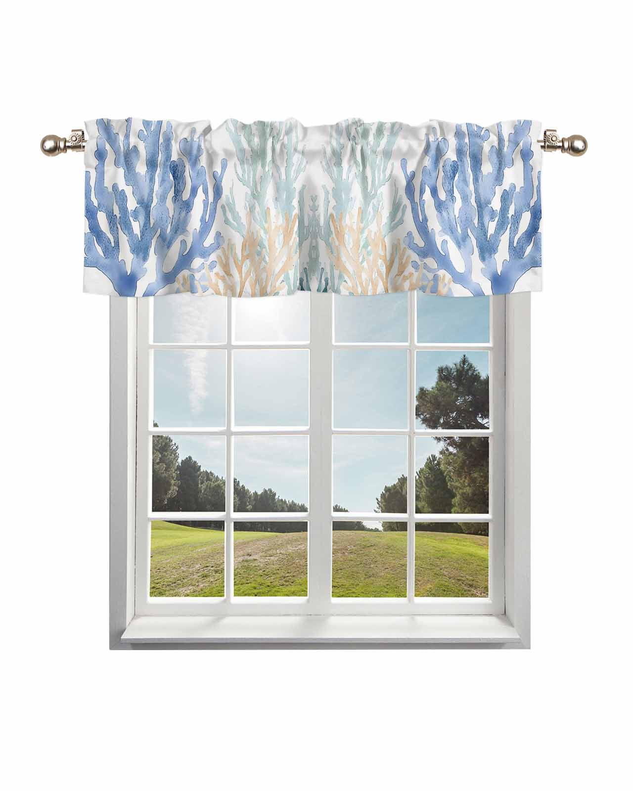 Coral Blue Green Beige Curtain Valance for Windows/Living Room/Kitchen ...
