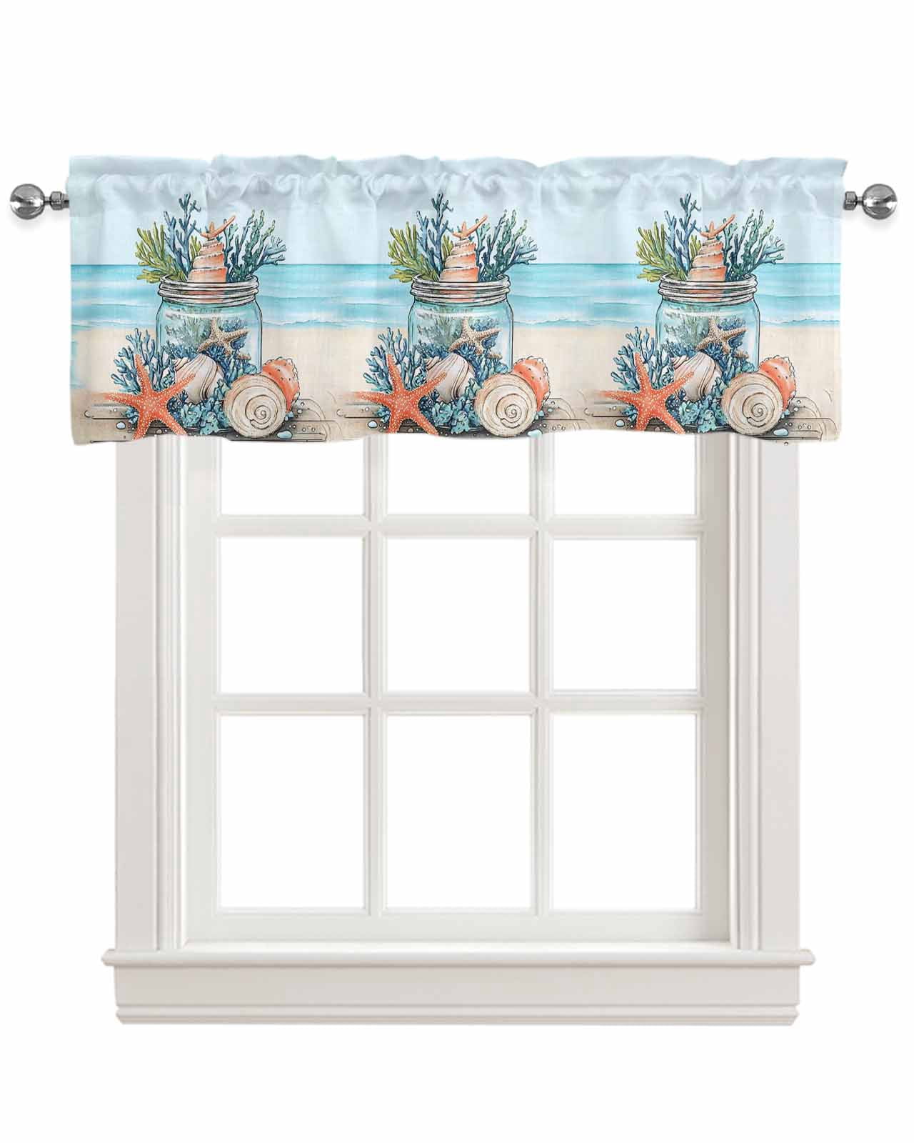Coral Bottle Coastal Kitchen Valances for Windows Farmhouse Linen ...