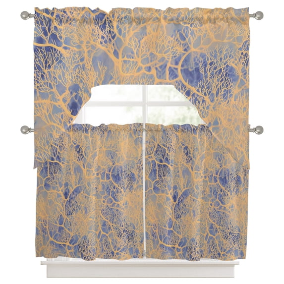 Coral Branches Kitchen Curtains Swag Valance and Tier Curtains Set 36 ...