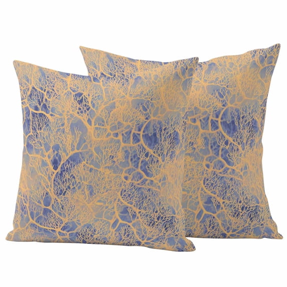 Coral Branches Outdoor Waterproof Pillow Covers, Blue Tan Gold Boho ...