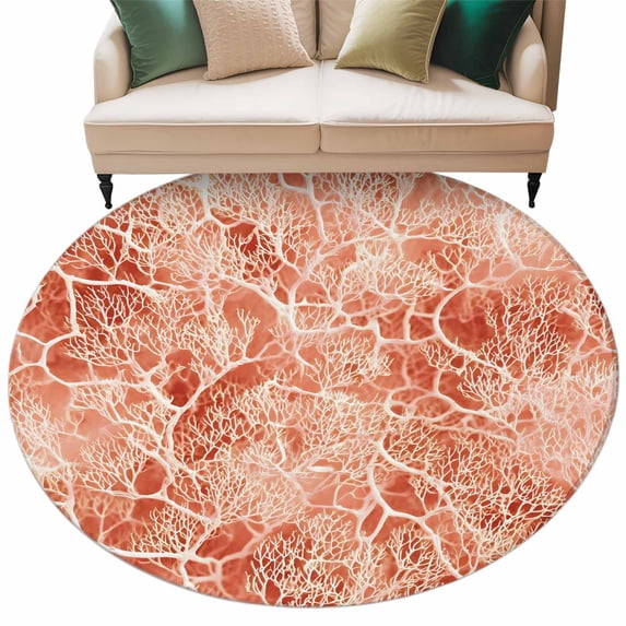 Coral Branches Round Rug 7ft Washable Circle Rugs Non Slip Terracotta ...
