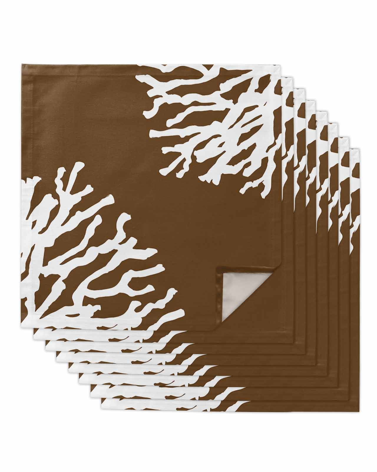 Coral Brown Cloth Napkins Set of 8 Reusable Dinner Napkins, White ...