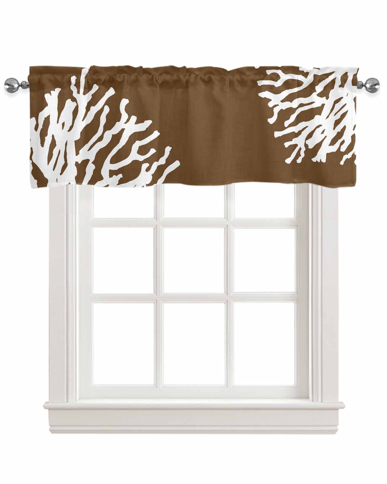 Coral Brown Kitchen Valances for Windows Farmhouse Linen Window Valance ...
