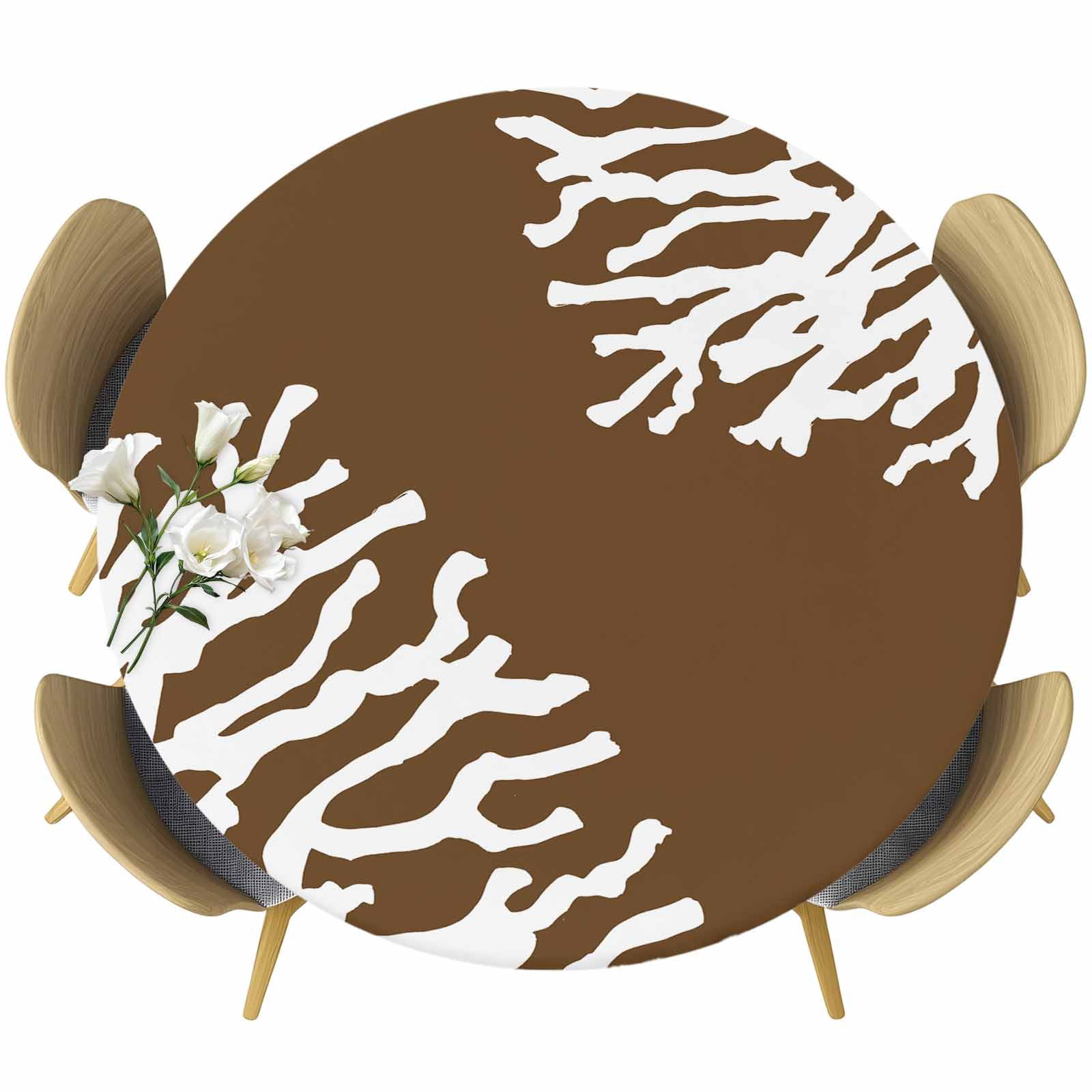 Coral Brown Round Tablecloth, Fitted Table Cover with Elastic for 36 ...