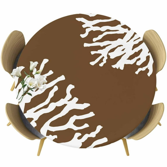 Coral Brown Round Tablecloth, Fitted Table Cover with Elastic for 36 ...