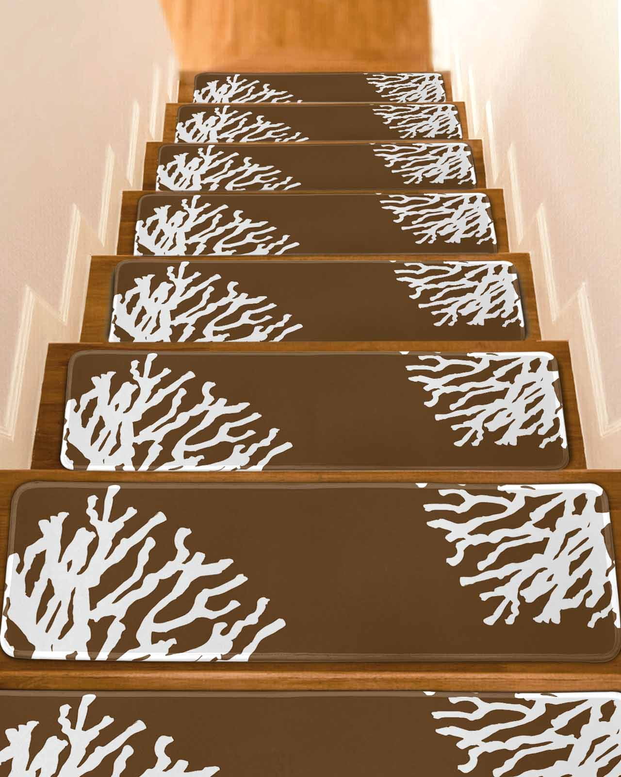 Coral Brown Stair Treads for Wooden Steps Indoor Runner Rug Carpet ...