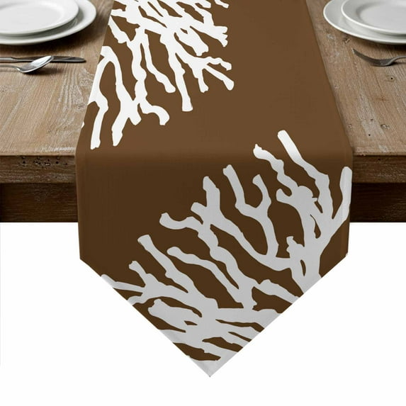 Coral Brown Table Runner Linen Burlap Table Runner 70 Inches Long White ...