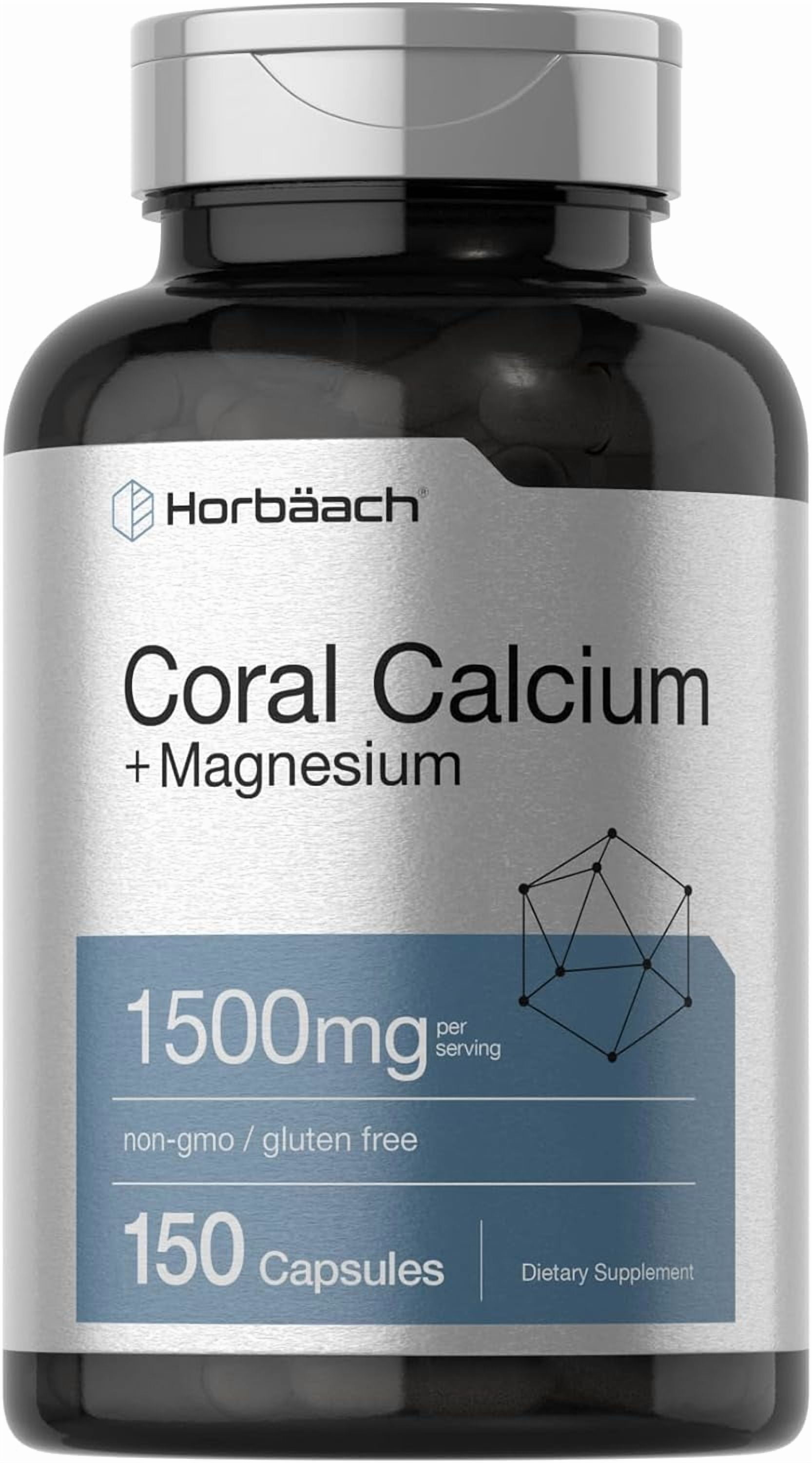 Horbaach Coral Calcium 1500mg, 150 Capsules, Plus Magnesium, Non-GMO ...