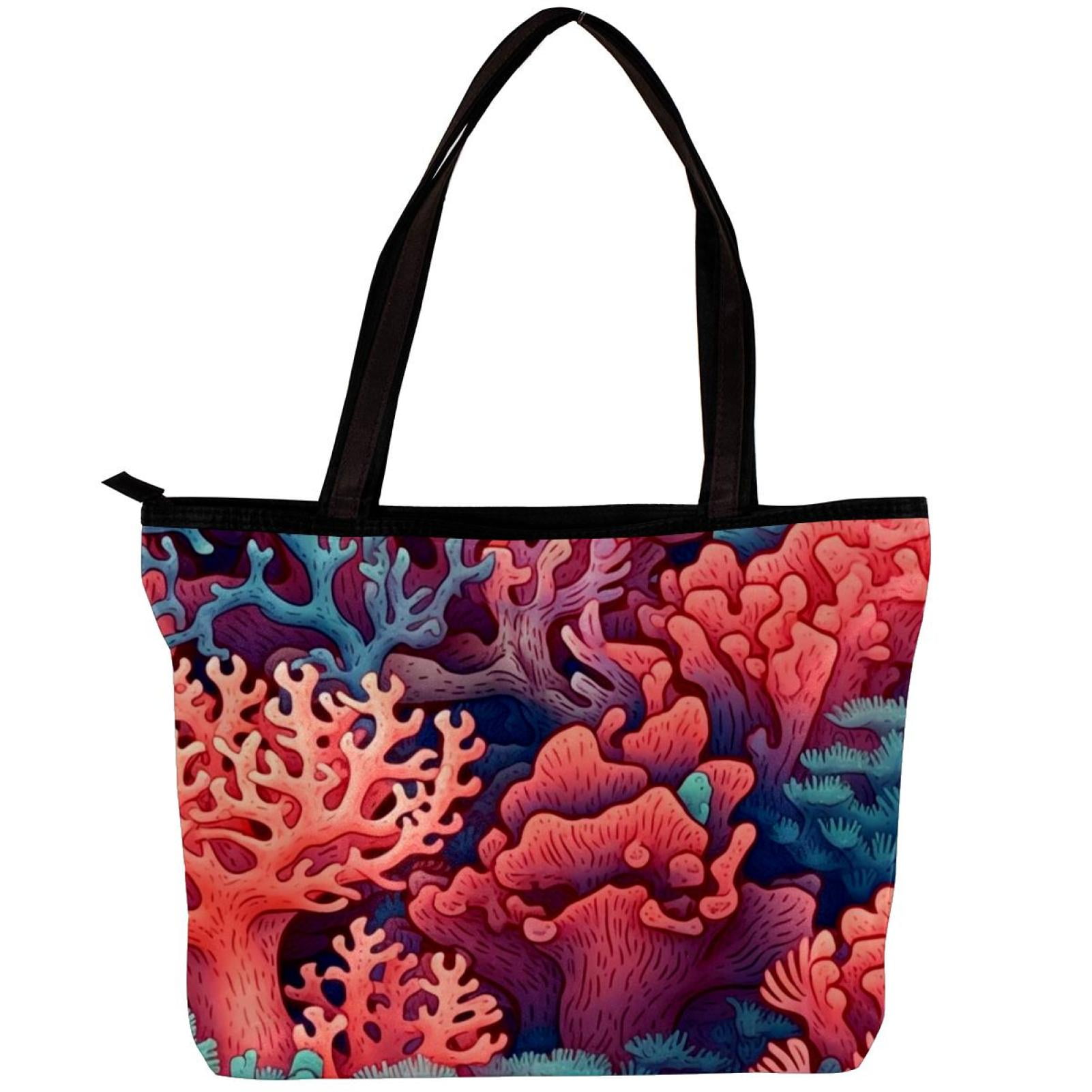 Coral Canvas Leather Mix Tote Bag with Twill, Sponge, Jeanette Material ...
