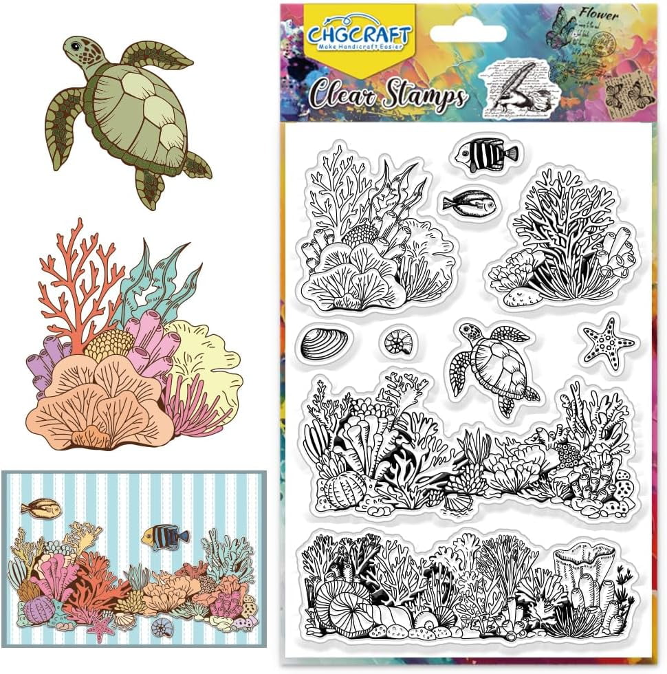 Coral Clear Stamps Conch Fish Turtles Transparent Stamp Silicone Clear ...