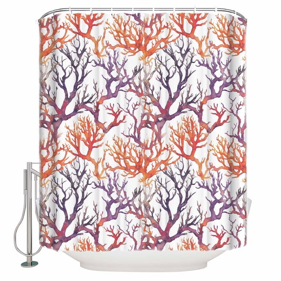 Coral Coastal Bathroom Shower Curtains with 12 Hooks Polyester ...