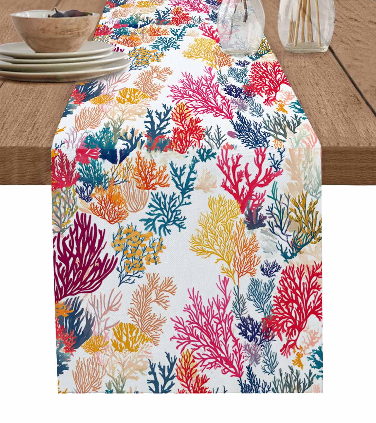 Coral Coastal Burlap Cotton Table Runner 13x36 Inches Short, Nautical ...