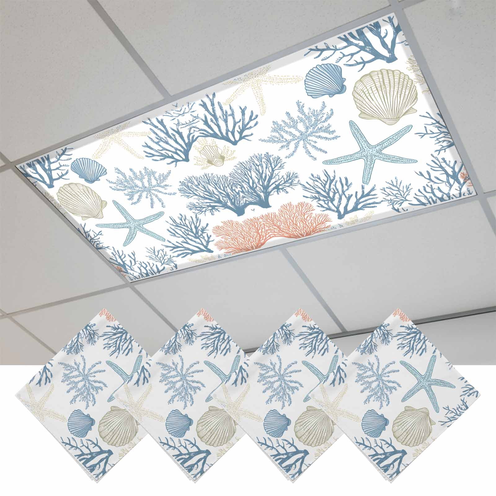 Coral Coastal Fluorescent Light Covers, Summer Beach Starfish Nautical ...