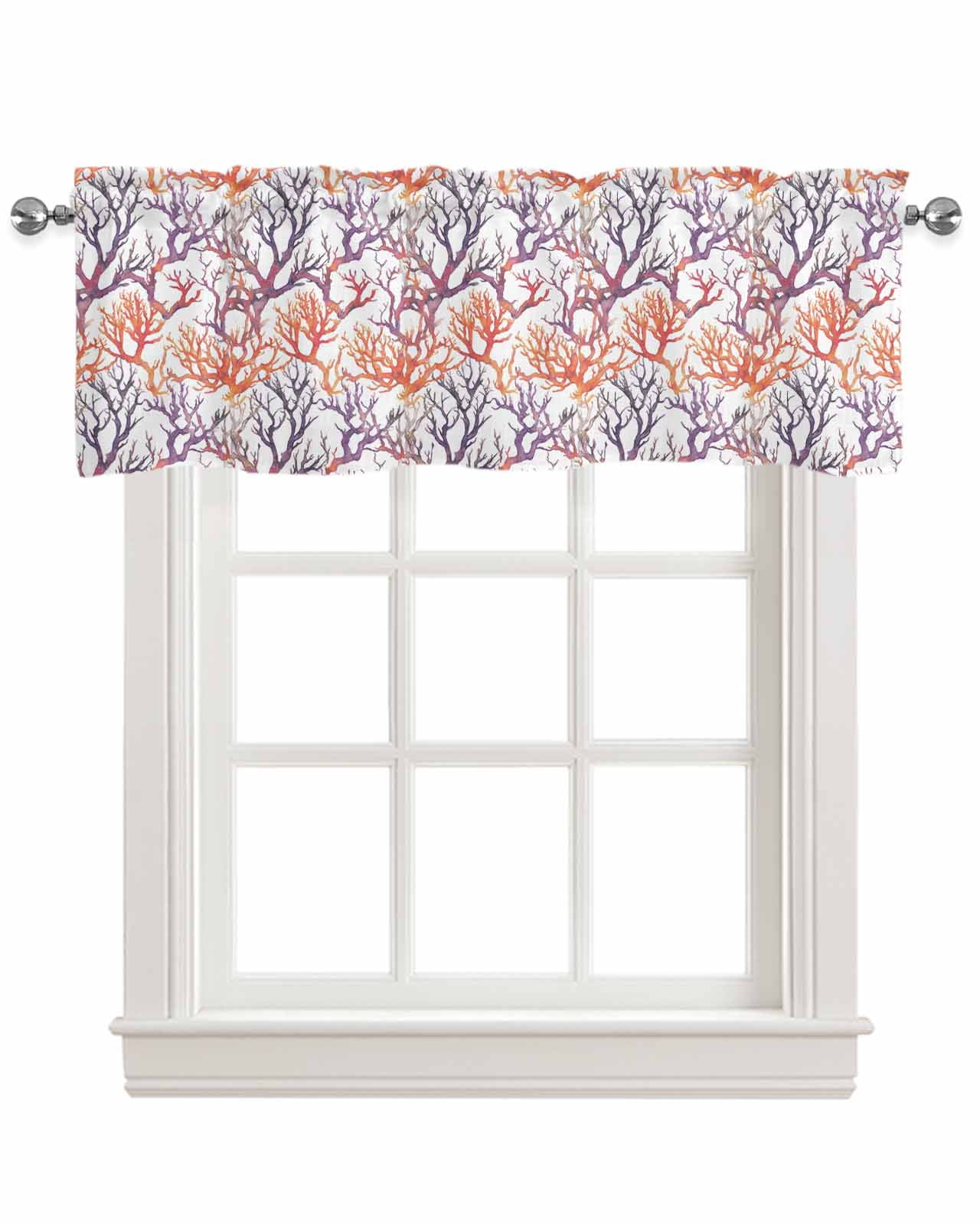 Coral Coastal Kitchen Valances for Windows Farmhouse Linen Window ...
