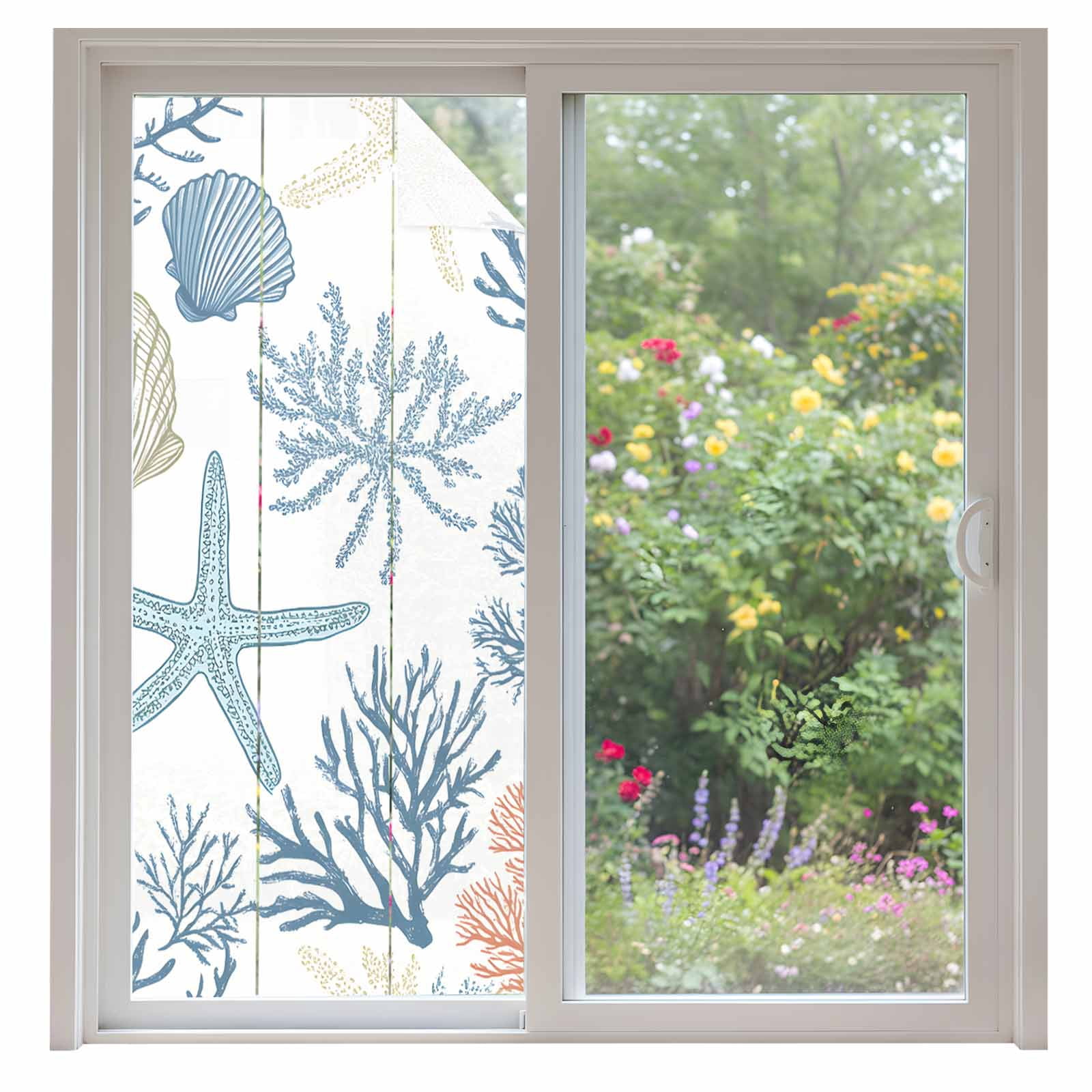 Coral Coastal Privacy Window Film, Decorative Frosted Glass Window Film ...