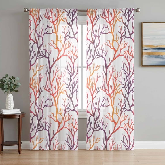 Coral Coastal Sheer Curtains 63 Inch Length 2 Panels Set, Summer Beach ...