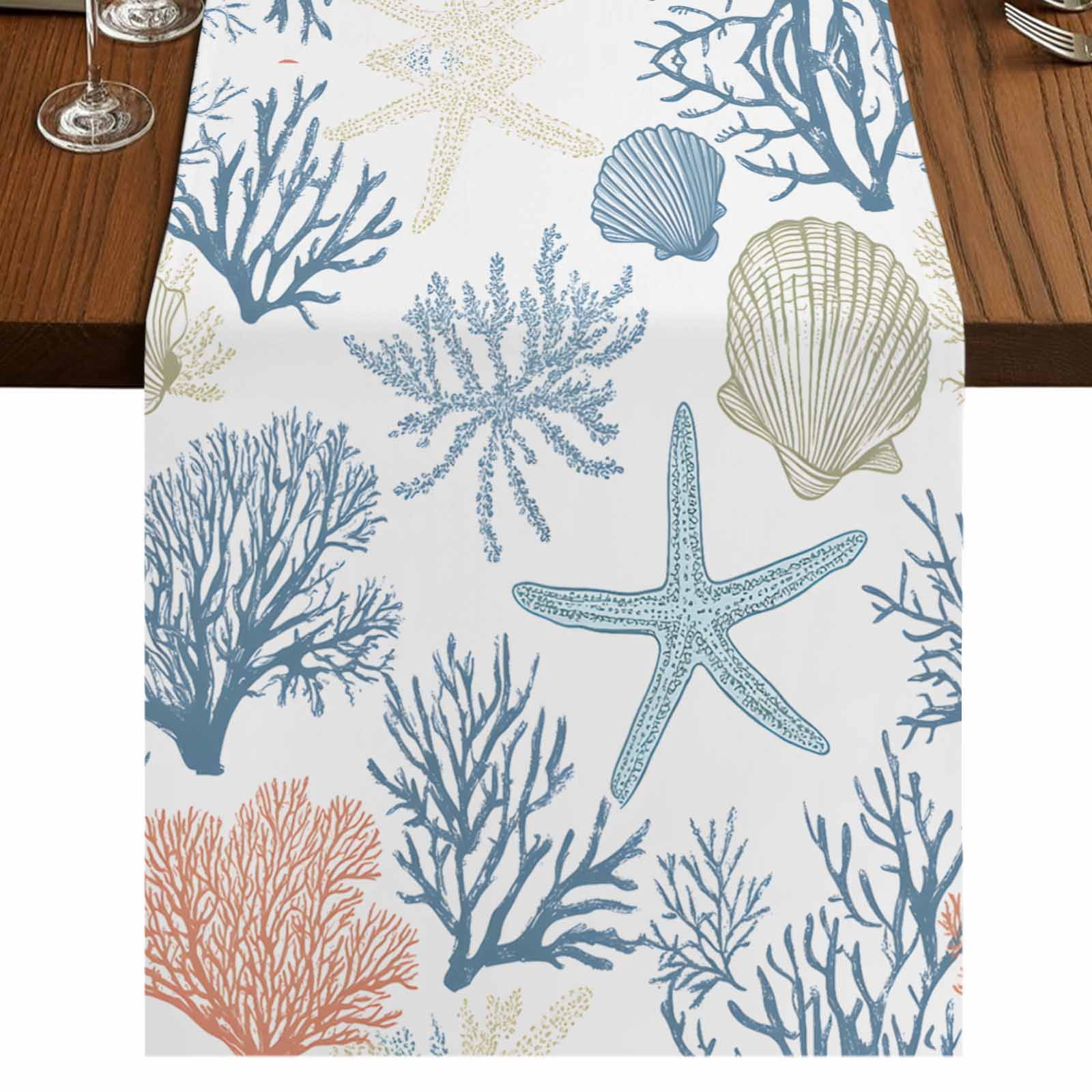 Coral Coastal Table Runner 120 Inches Long,Summer Beach Starfish ...