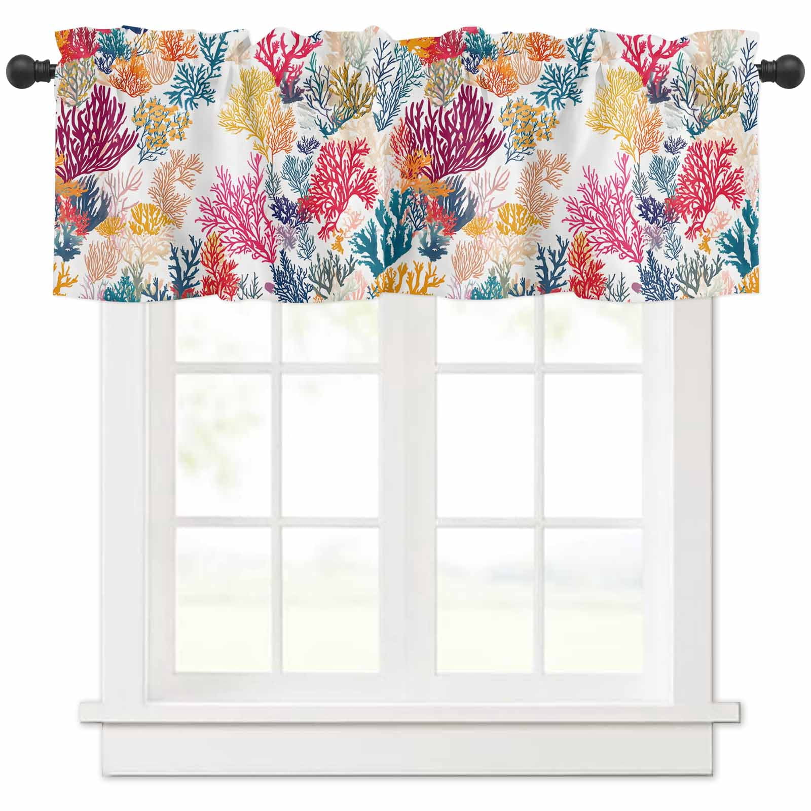 Coral Coastal Valances for Windows Farmhouse Kitchen Curtains Valances ...