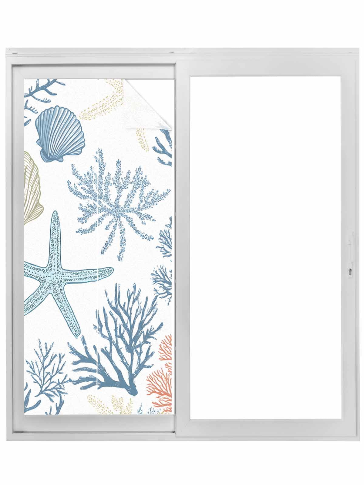 Coral Coastal Window Privacy Film, Summer Beach Starfish Nautical Shell ...