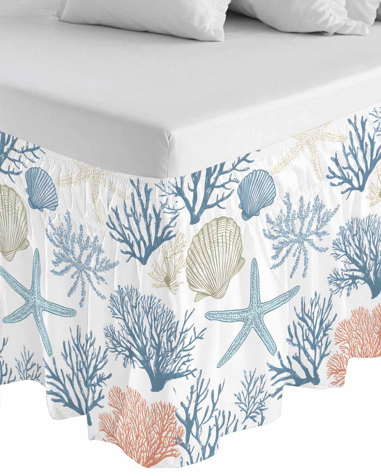 Coral Coastal Wrap Around Bed Skirts for King Bed 16" Drop,Bed Skirt ...
