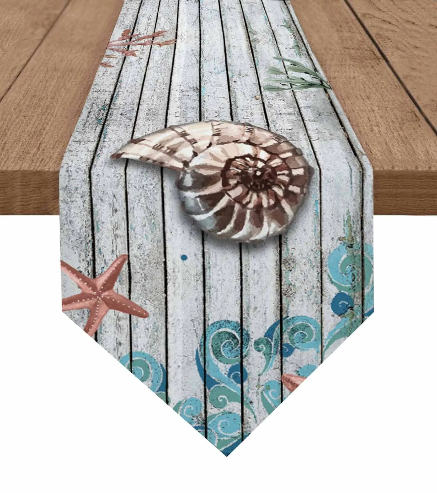 Coral Conch StarPlank Texture Table Runner Wedding Party Dining Table Runner Placemat Home ...