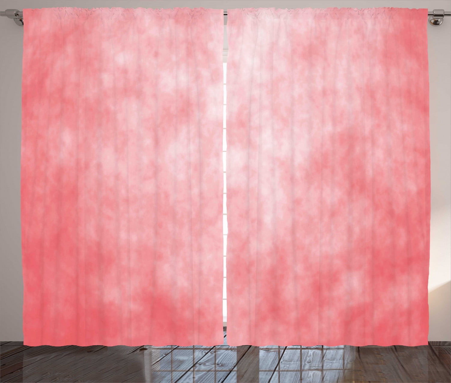 Ambesonne Coral Curtains 2 Panel Set, Pale Spring Watercolor, 108" x 84 ...