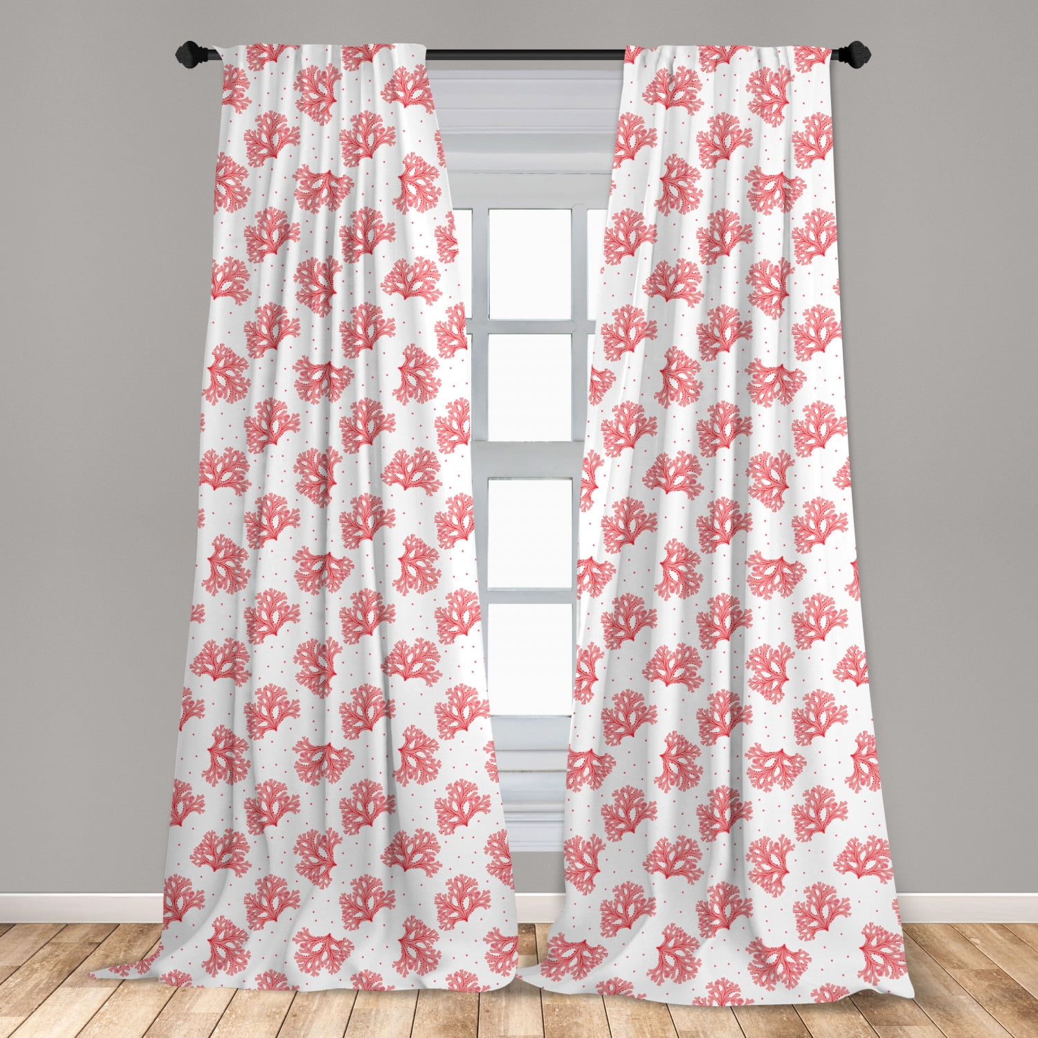 Coral Curtains 2 Panels Set, Underwater Theme Seaweeds and Dots Algae ...