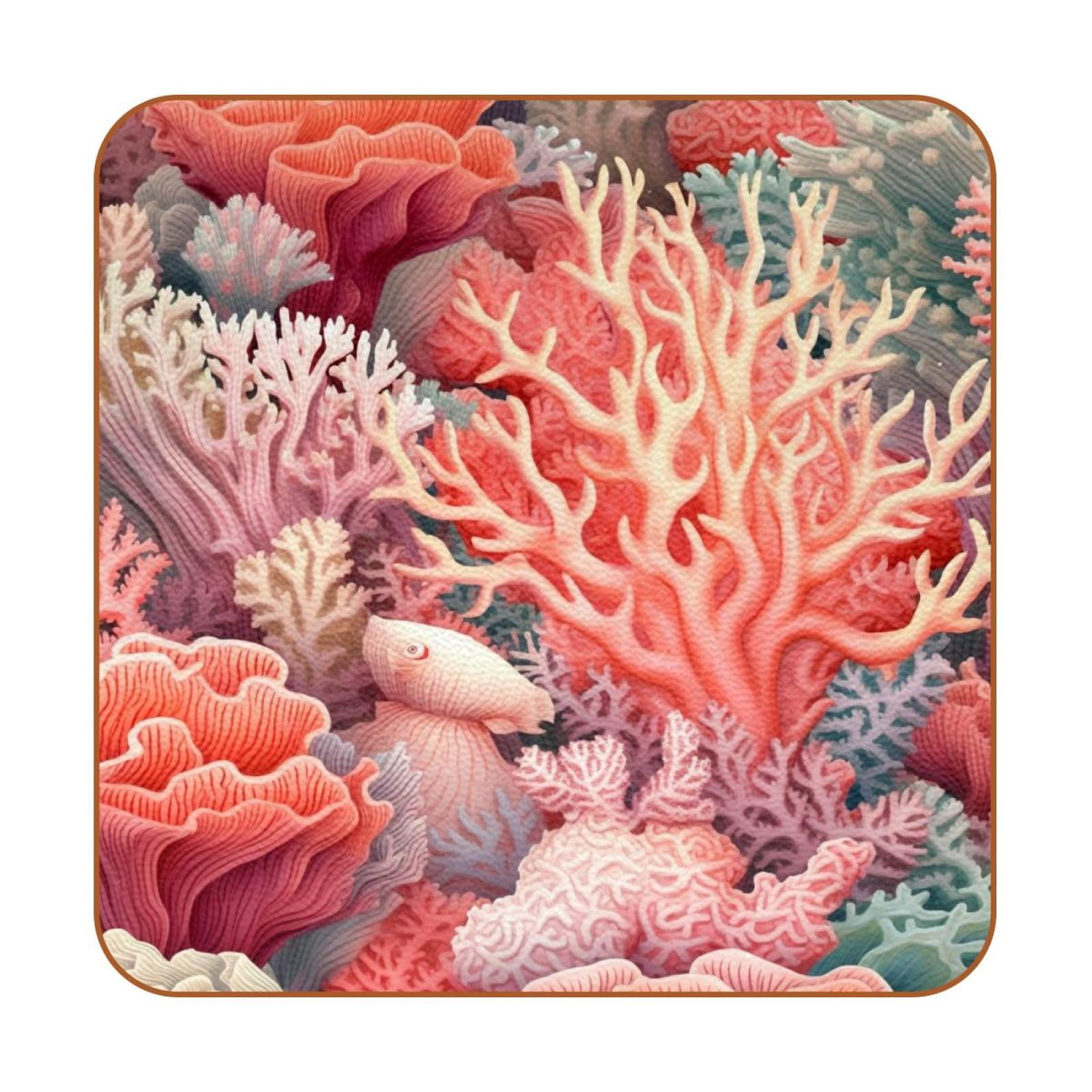 Coral Cute Microfiber Leather Square Coasters (6PCS) - 10.3x10.3 cm/4 ...