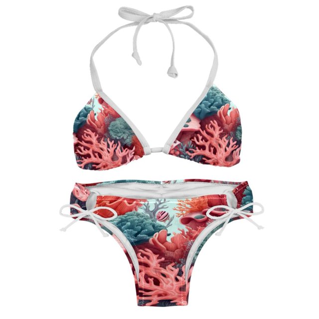 Coral Detachable Sponge Adjustable Strap Bikini Set Two-Pack Swimsuits ...