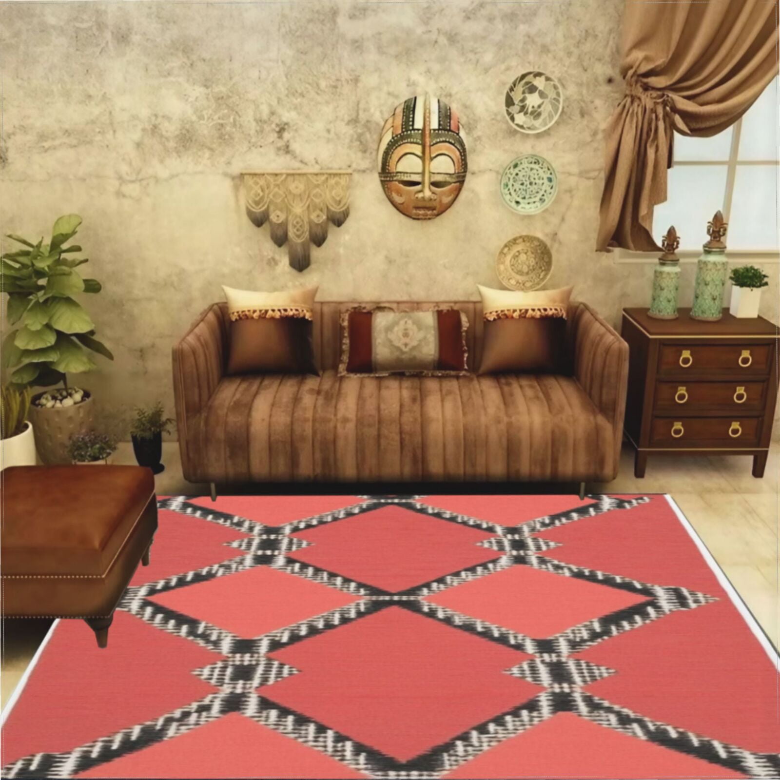 Coral Diamond Patterned Rug Light Luxury Home Carpets Living Room ...
