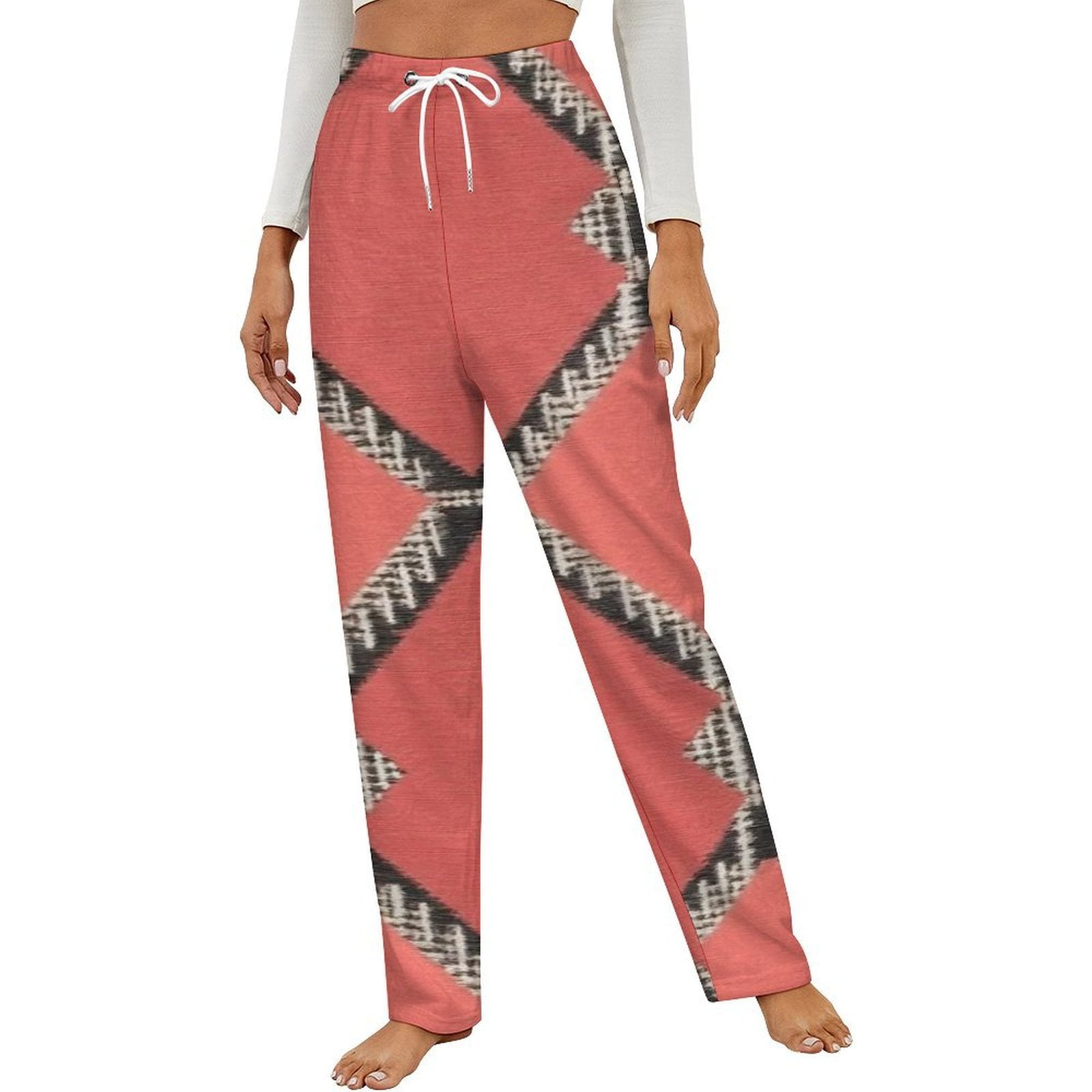 Coral Diamond Patterned Rug Winter Female Pants Flannel High Waist ...