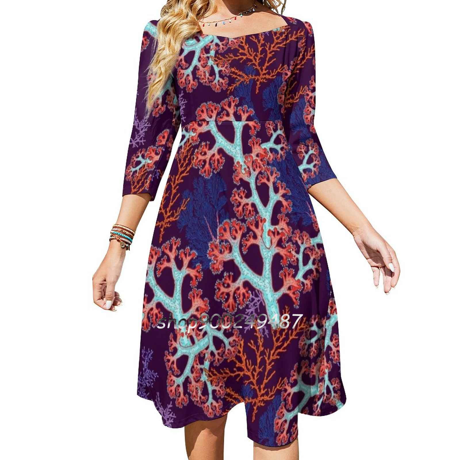 Coral Dream Square Neck Dress Sweet Summer Dress Women Elegant Halter ...
