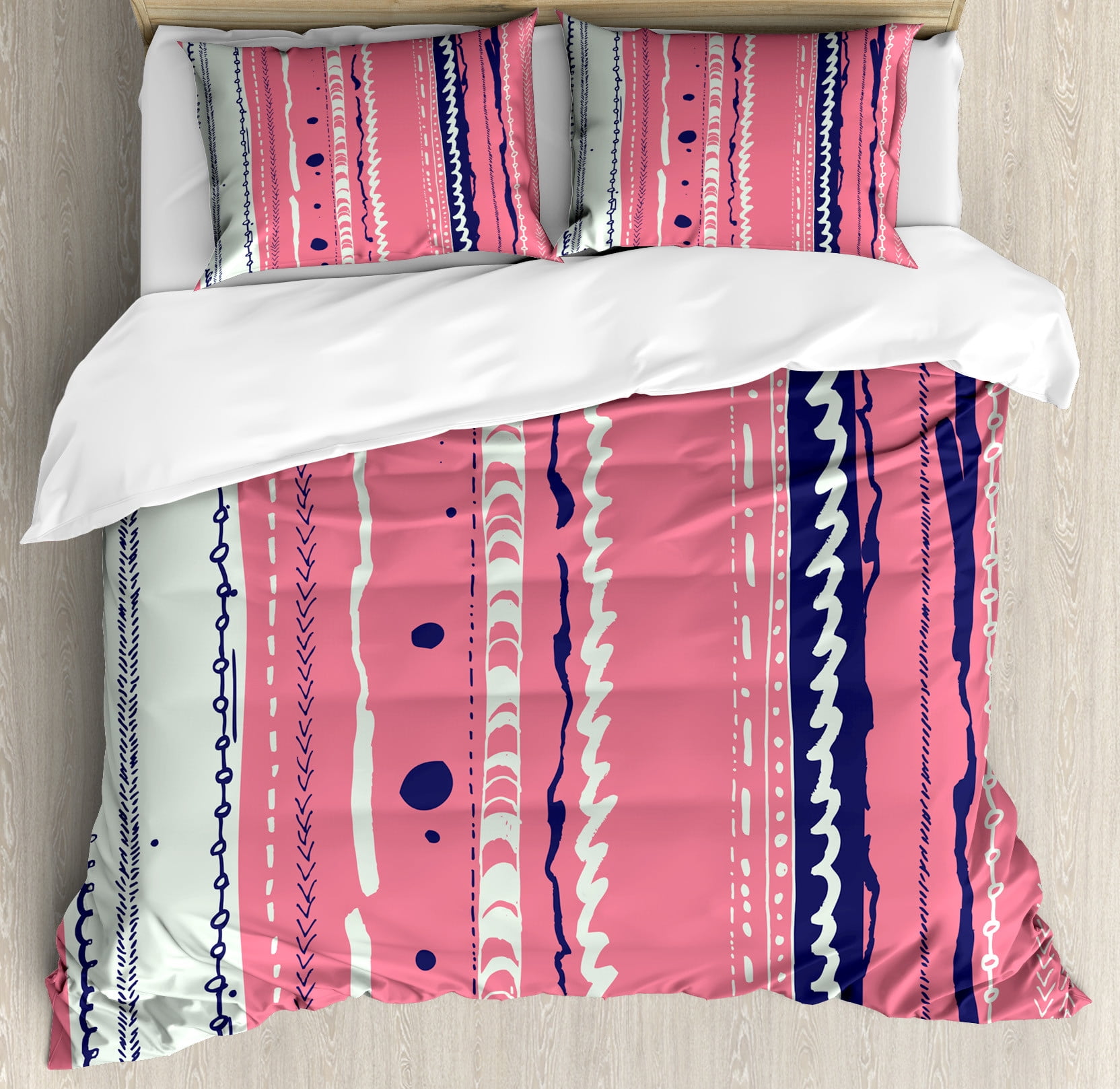 Coral Duvet Cover Set, Doodle Lines Repeating Ornaments Vertical ...