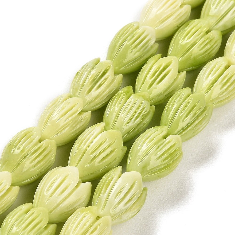 Coral Dyed Beads Strands Magnolia Flower Yellow Green 10~10.5x8mm Hole ...