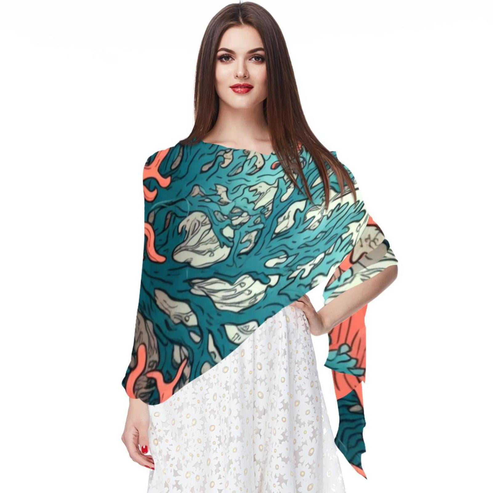 Coral Elegant Silk Scarf - Translucent Chiffon Yarn - Lightweight and ...