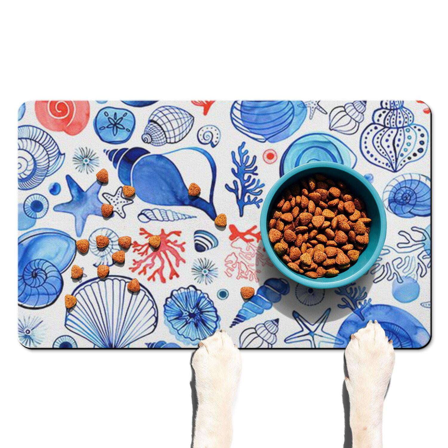 Coral Fish Cute Seashell Dog Food Mat – Nautical Beach Tropical ...