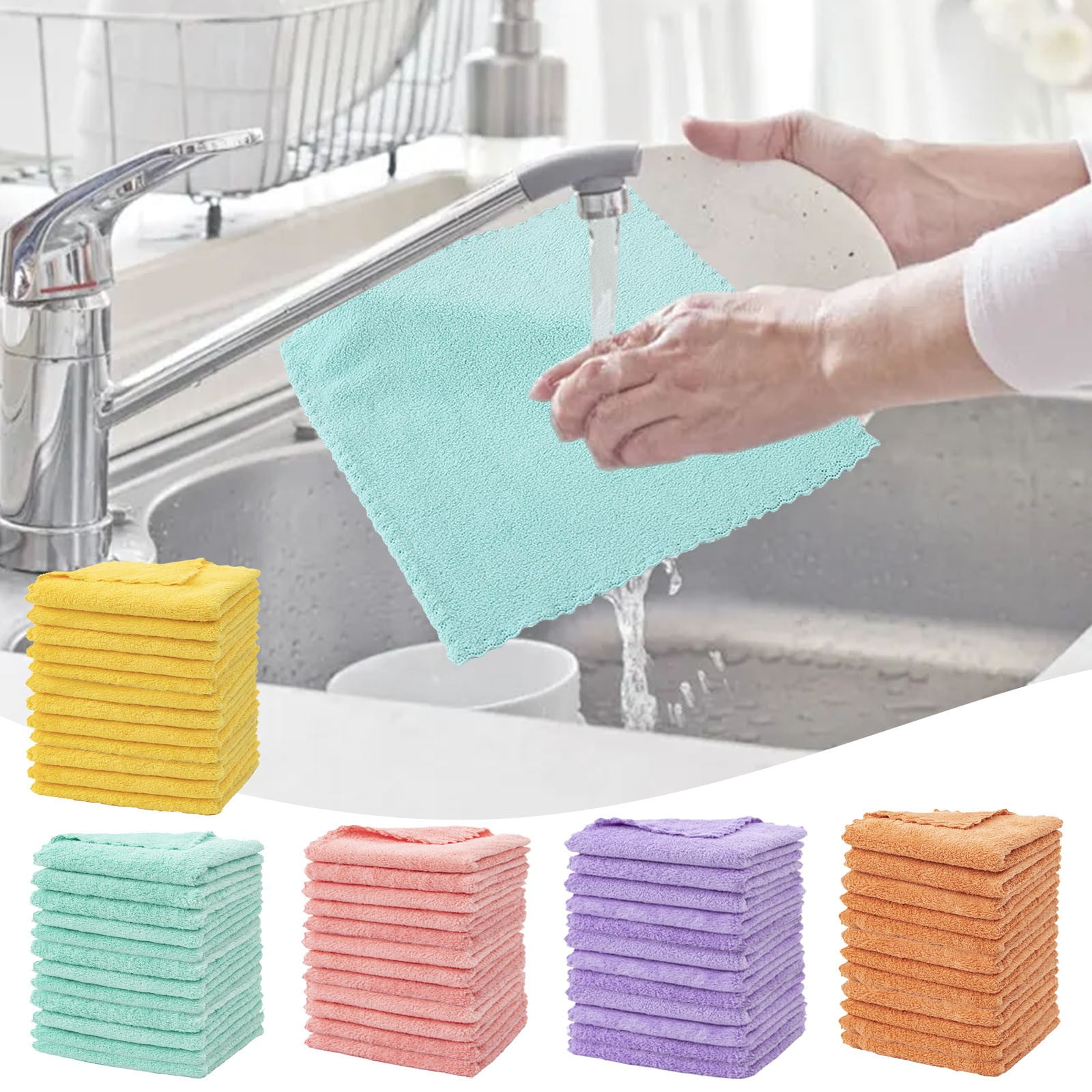 Coral Fleece Absorbent Dishcloths, Kitchen Cleaning Rag for Tables ...