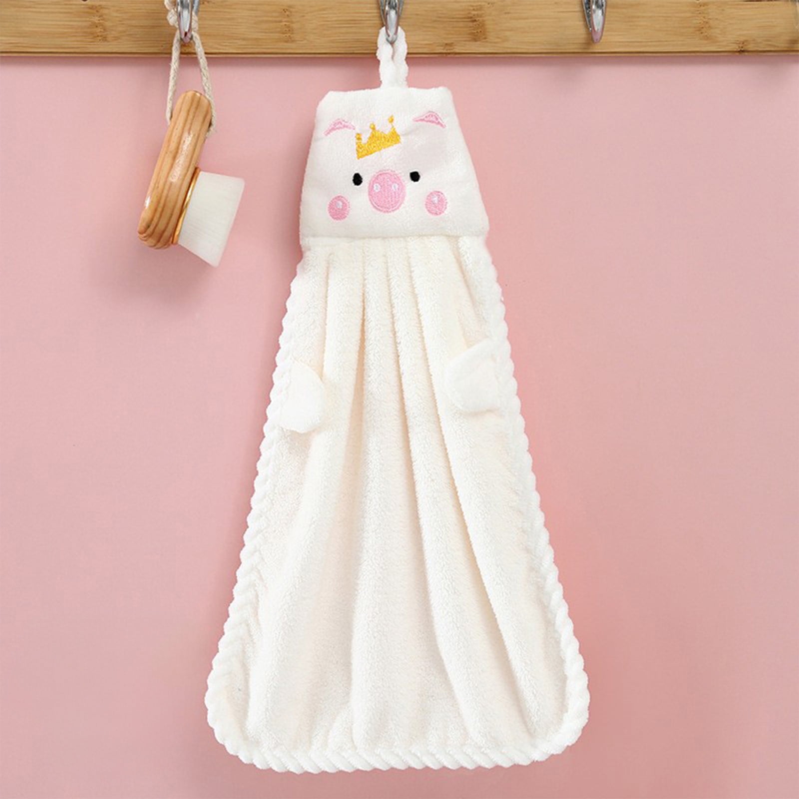 Coral Fleece Hanging Hand Towel,Cute Piglet Design Absorbent Kitchen ...
