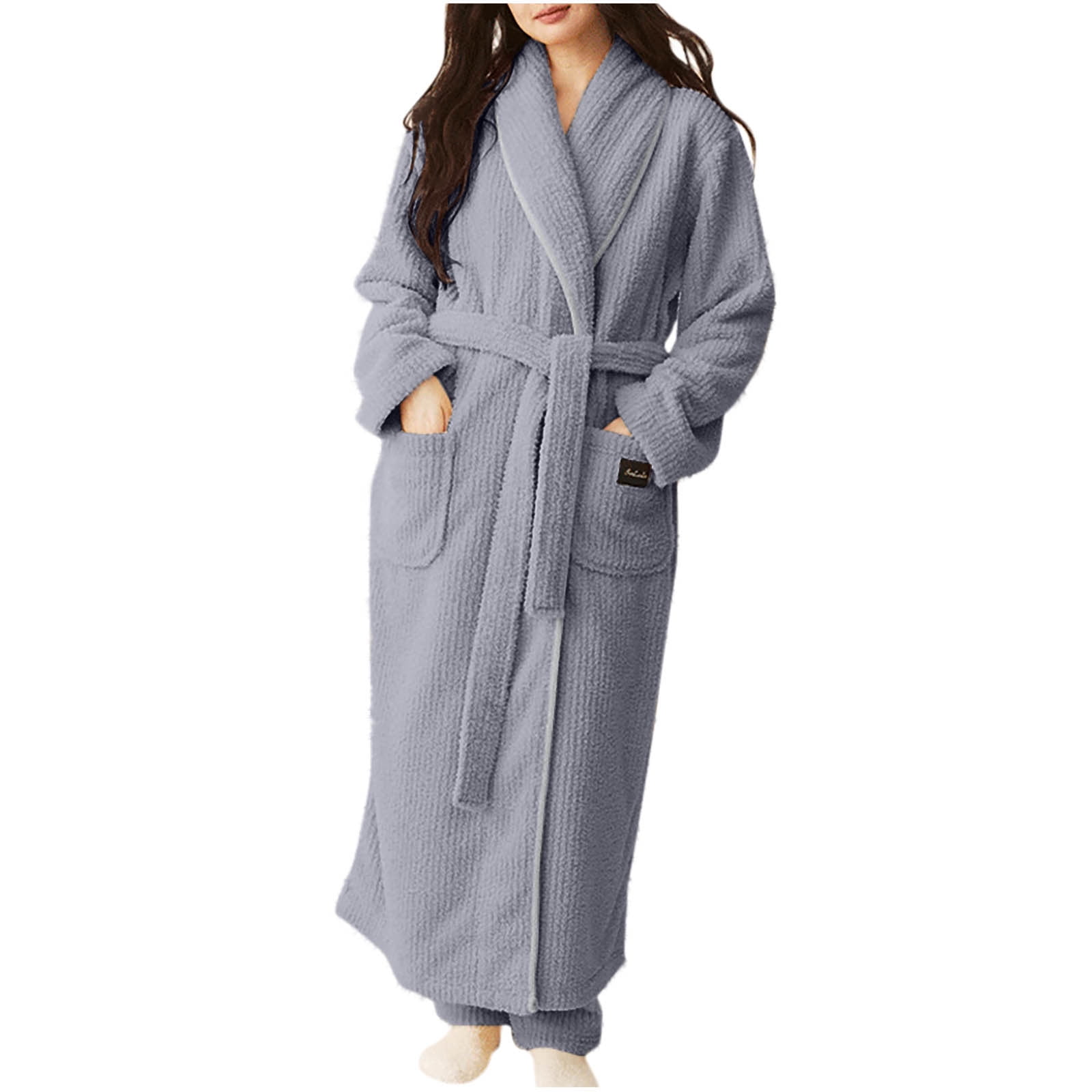 Coral Fleece Warm Solid Bathrobe for Women Casual Oversized Warm ...