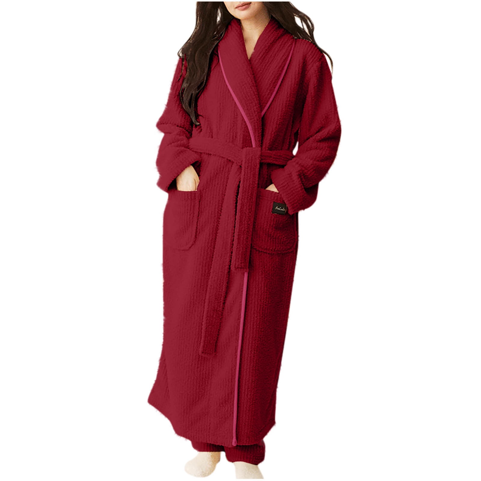 Coral Fleece Warm Solid Bathrobe for Women Casual Oversized Warm ...