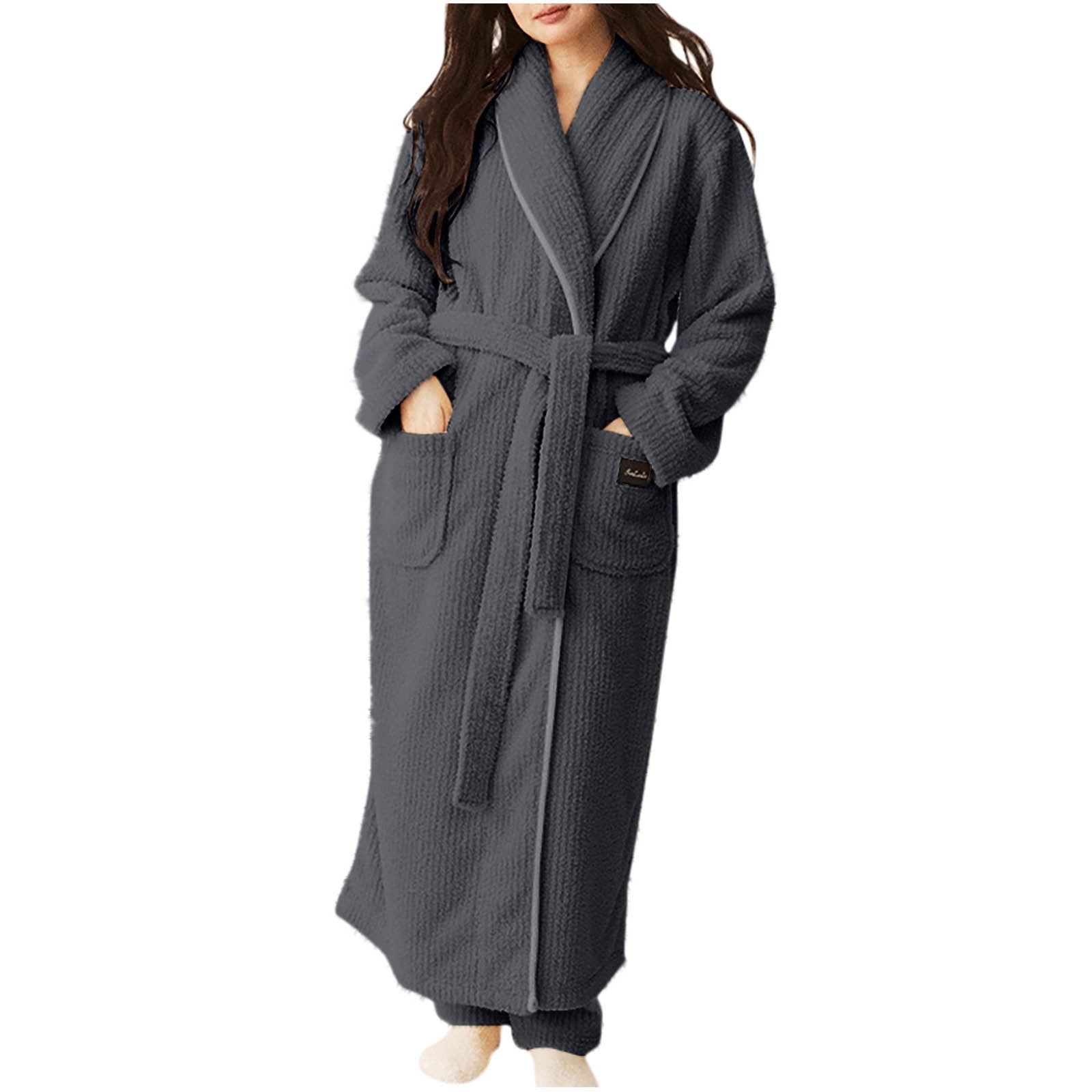 Coral Fleece Warm Solid Bathrobe for Women Casual Oversized Warm ...