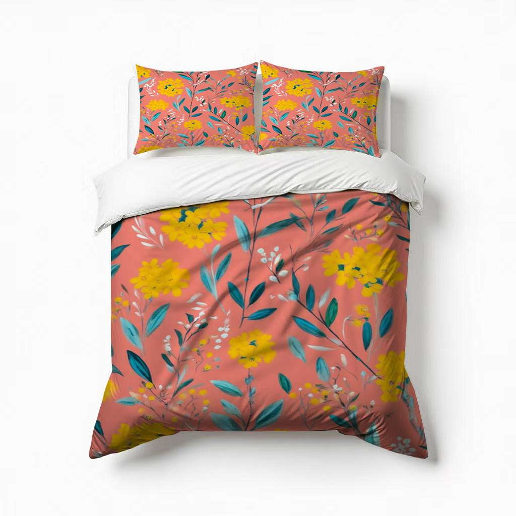 Coral Floral Painted Seamless Pattern Bedding Set 3 Pcs Soft Microfiber ...