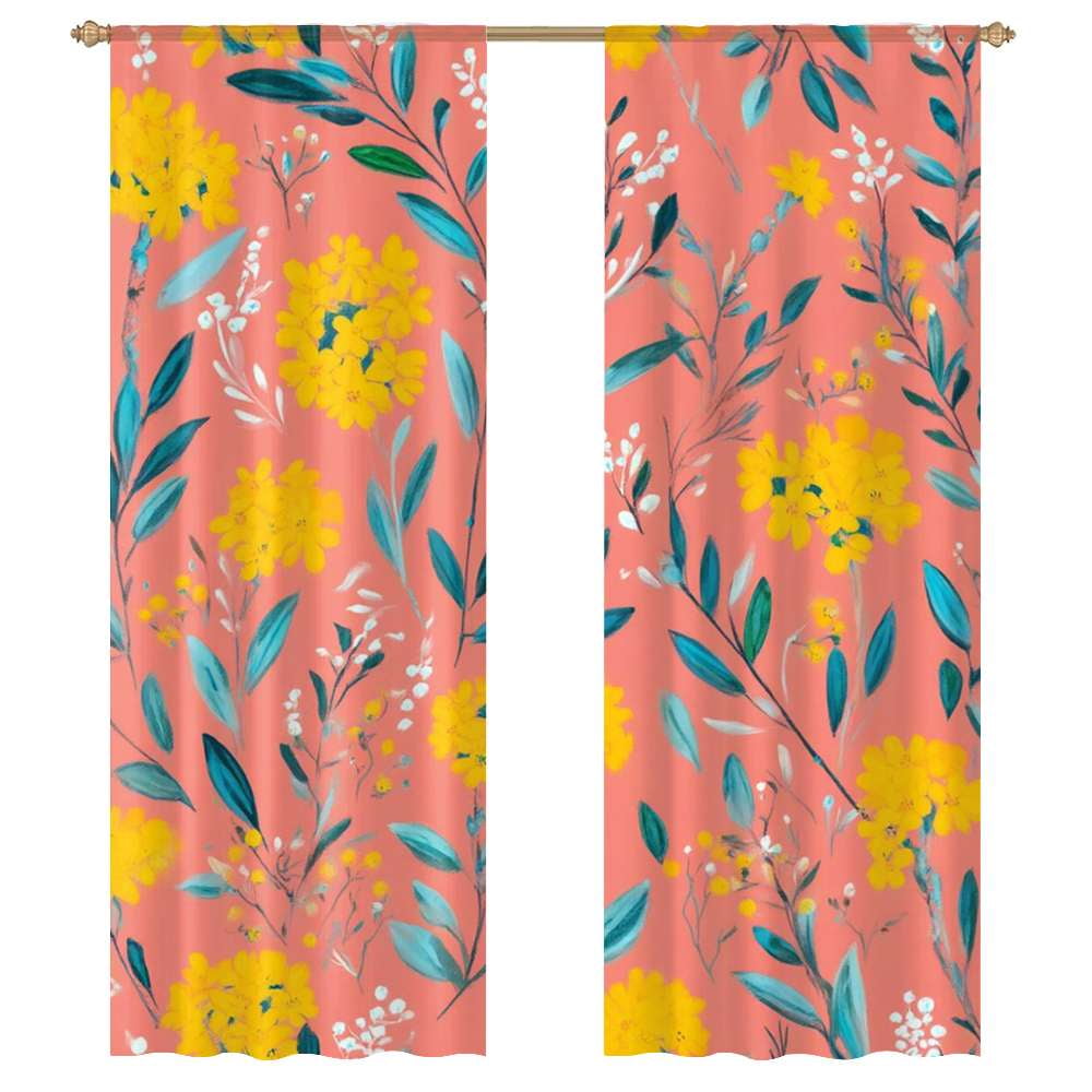 Coral Floral Painted Seamless Pattern Tulle Curtains For Living Room ...