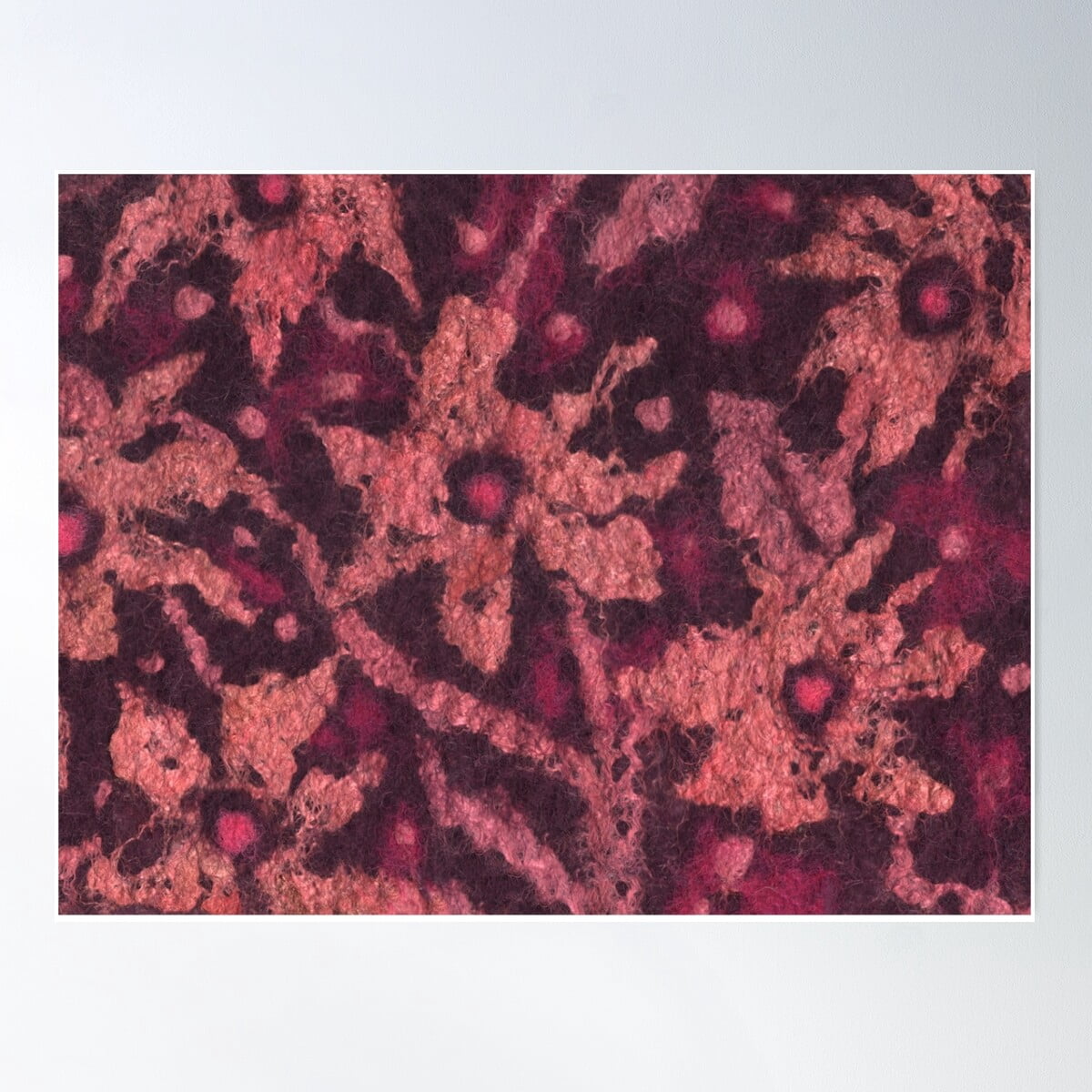 Coral Flowers, Abstract Floral Felted Wool, Burgundy Blush Poster Wall ...