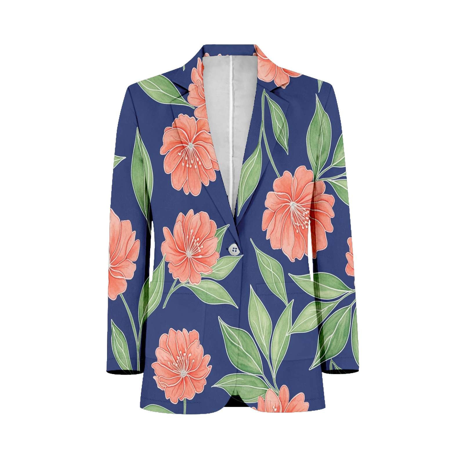 Coral Flowers Navy Blue Background Pattern Customized Men's Suits full ...