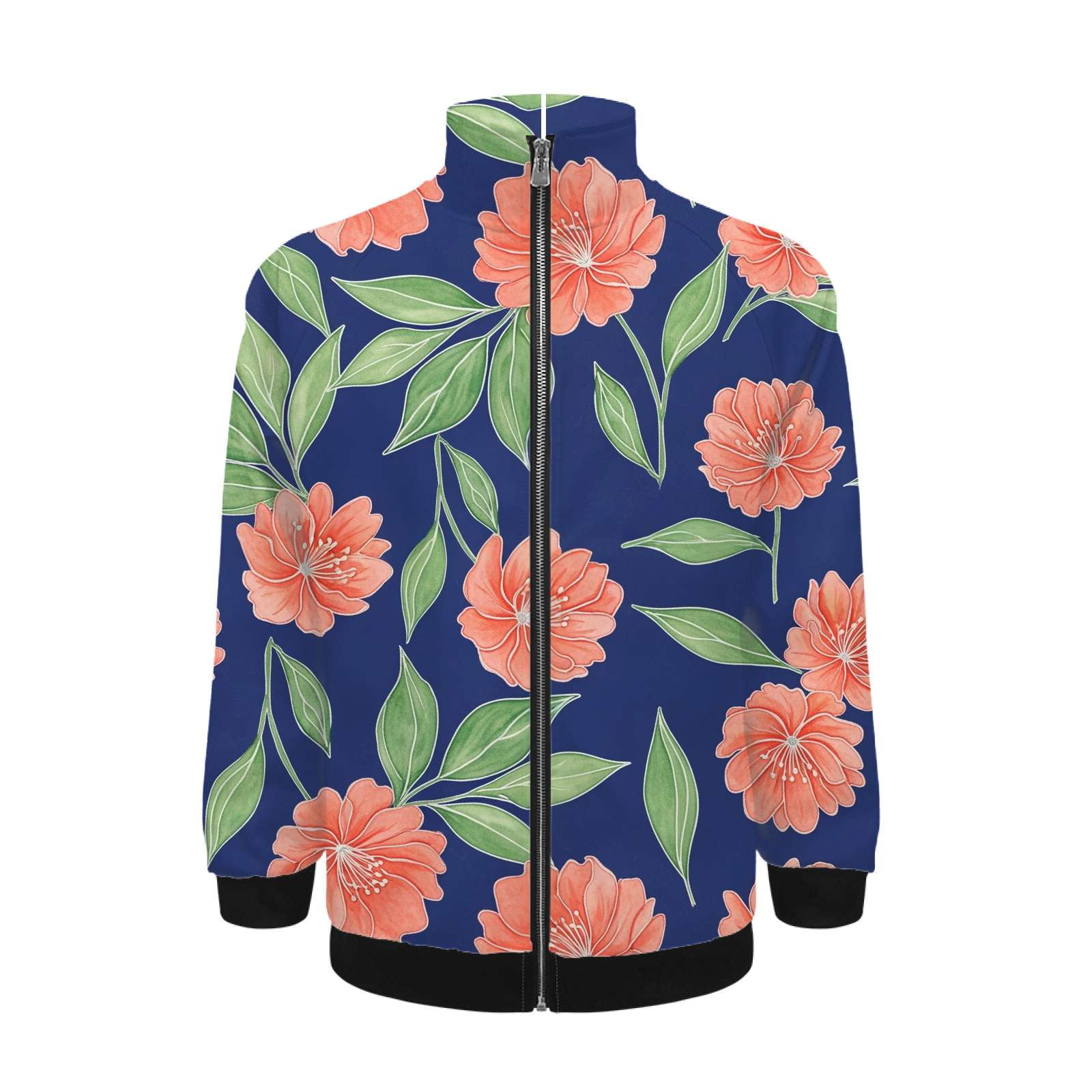 Coral Flowers Navy Blue Background Pattern Jacket Men's Street Cool ...