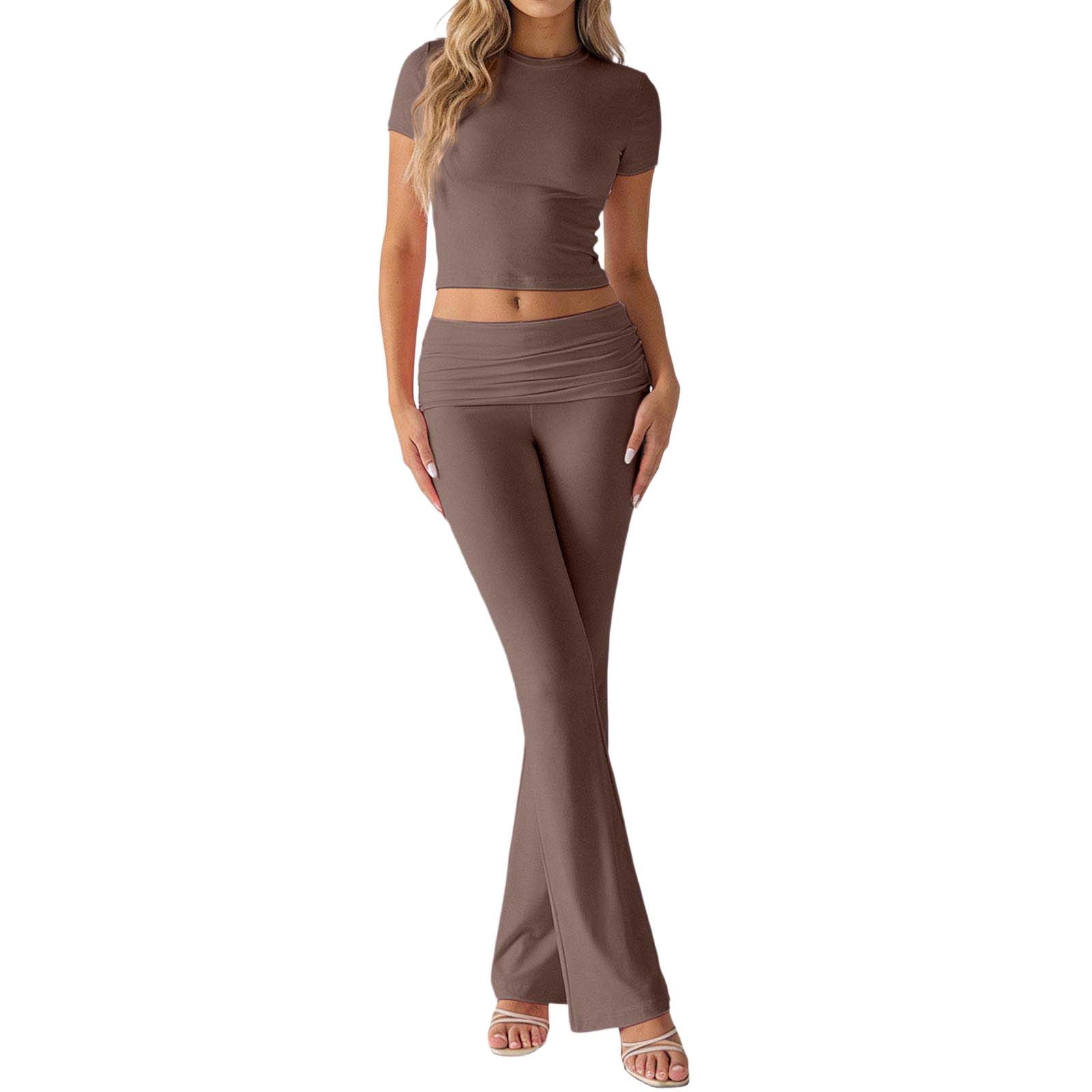 Coral Fold Over Pants for Women, Low Waist Wide Leg Sweatpants, Y2K ...